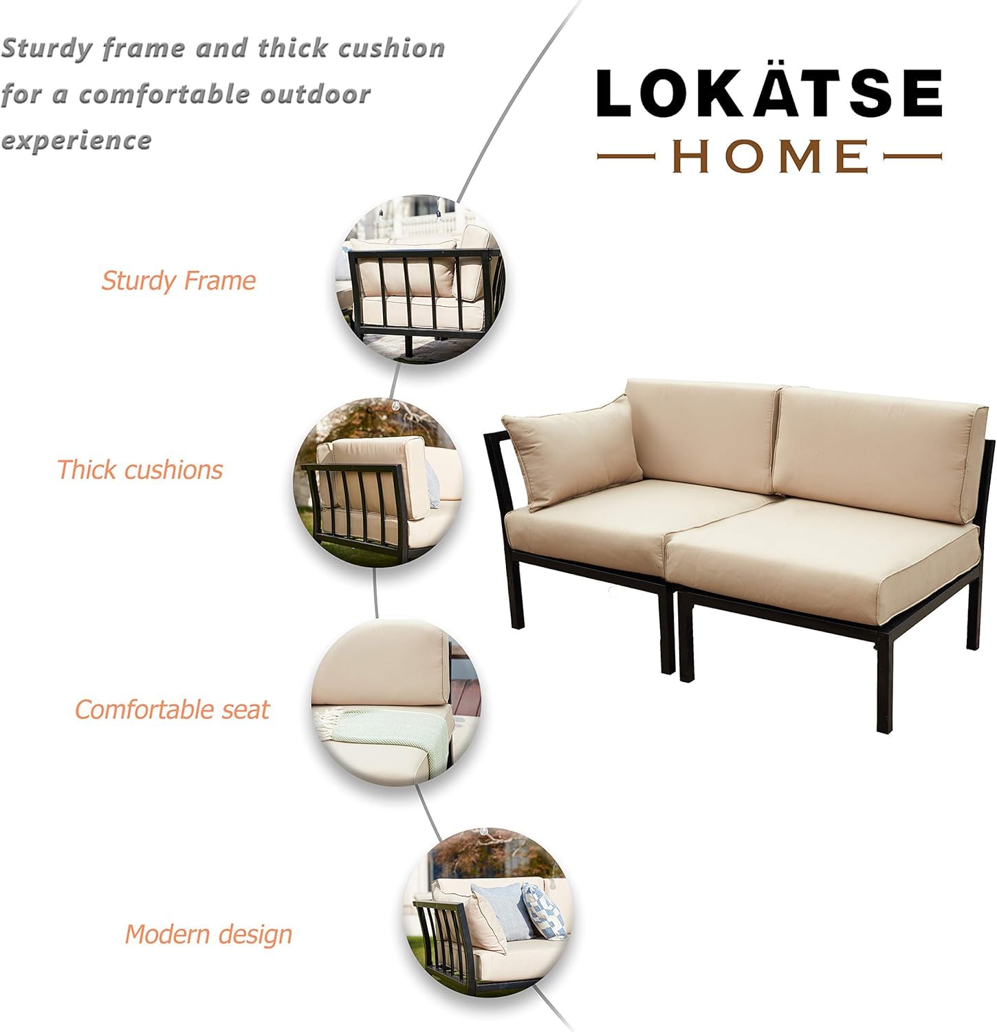 LOKATSE HOME 2 Piece Corner & Armless Sofa Outdoor Furniture Sectional Couch Set Patio Loveseat