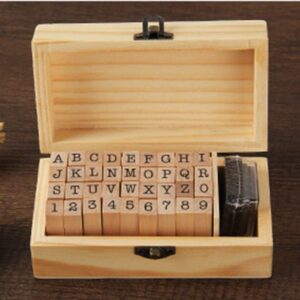 Pack of 36 Pcs Small Wooden Rubber Stamps 0.2 Inch of Letter and Number for DIY Craft Card and Photo Album (B)