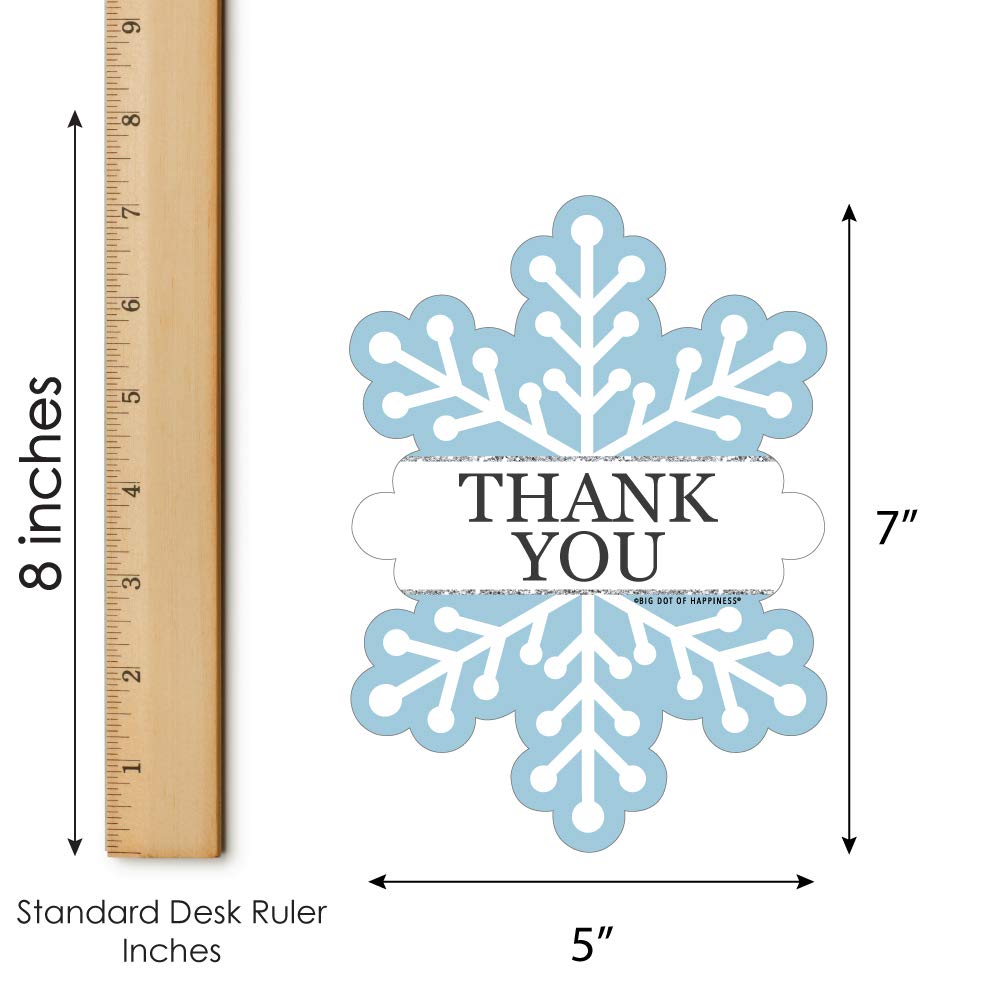 Big Dot of Happiness Winter Wonderland - Shaped Thank You Cards - Snowflake Holiday Party and Winter Wedding Thank You Note Cards with Envelopes - Set of 12