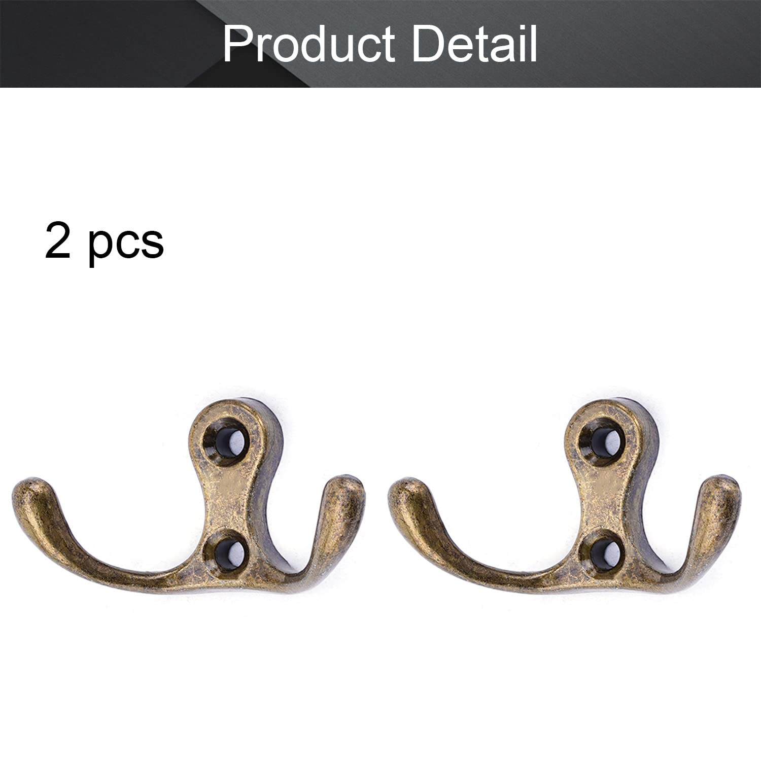 MroMax Dual Prong Coat Hooks Wall Mounted Retro Double Hooks Utility Hook for Coat Scarf Bag Towel Key Cap Cup Hat 1.18" x 2.17" x 1.18"(L x W x H) Bronze Tone 2pcs