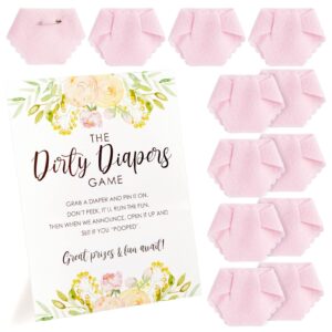 sparkle and bash dirty diaper baby shower game for girl with 12 mini pink diapers, 8.5 x 11 inch instruction card sign