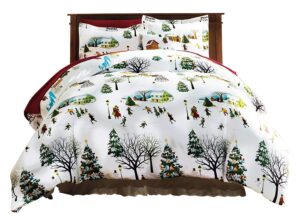 bits and pieces - christmas village king duvet bedding set - soft microfiber reversible comforter cover, christmas printed pattern, easy-care with matching standard shams