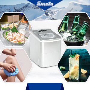 SMETA Bullet Pebble Ice Maker Machine Countertop, Chewable Nugget Ice Chip Maker Crushed Ice Machine Soft Chewy Ice Cubes Quick in 6-10mins, 26lbs/24H with Ice Scoop for Gift, Stainless Steel Silver