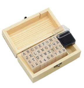 pack of 36 pcs small wooden rubber stamps 0.2 inch of letter and number for diy craft card and photo album (b)