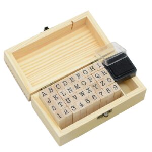 Pack of 36 Pcs Small Wooden Rubber Stamps 0.2 Inch of Letter and Number for DIY Craft Card and Photo Album (B)