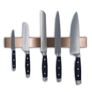 us craft brands powerful magnetic knife storage strip 16in - mirror finish knife magnet bar modern styled stainless stylish knife storage - professional multipurpose use kitchen storage (rose gold)