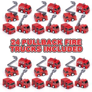 ArtCreativity Mini Pullback Fire Truck Toys (Bulk Pack of 24) Firefighter Birthday Party Supplies, Firetruck and Fireman Party Favors, Goodie Bag Fillers for Kids Ages 3+