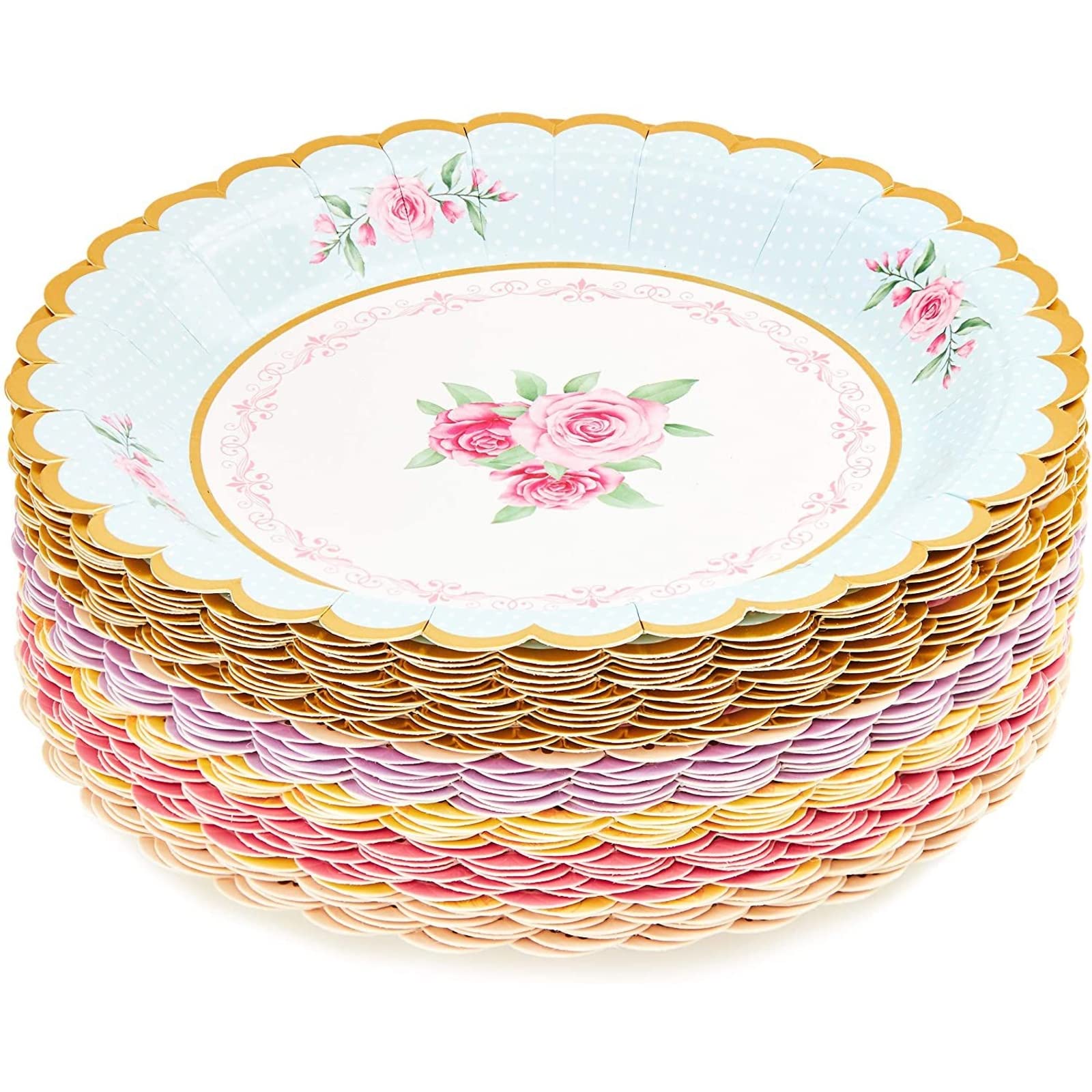 Sparkle and Bash 48-Pack Floral Paper Plates for Baby Shower (7 in) - Tea Party Plates - Baby Shower Plates - Flower Plates Disposable - Paper Floral Plates - Floral Disposable Plates