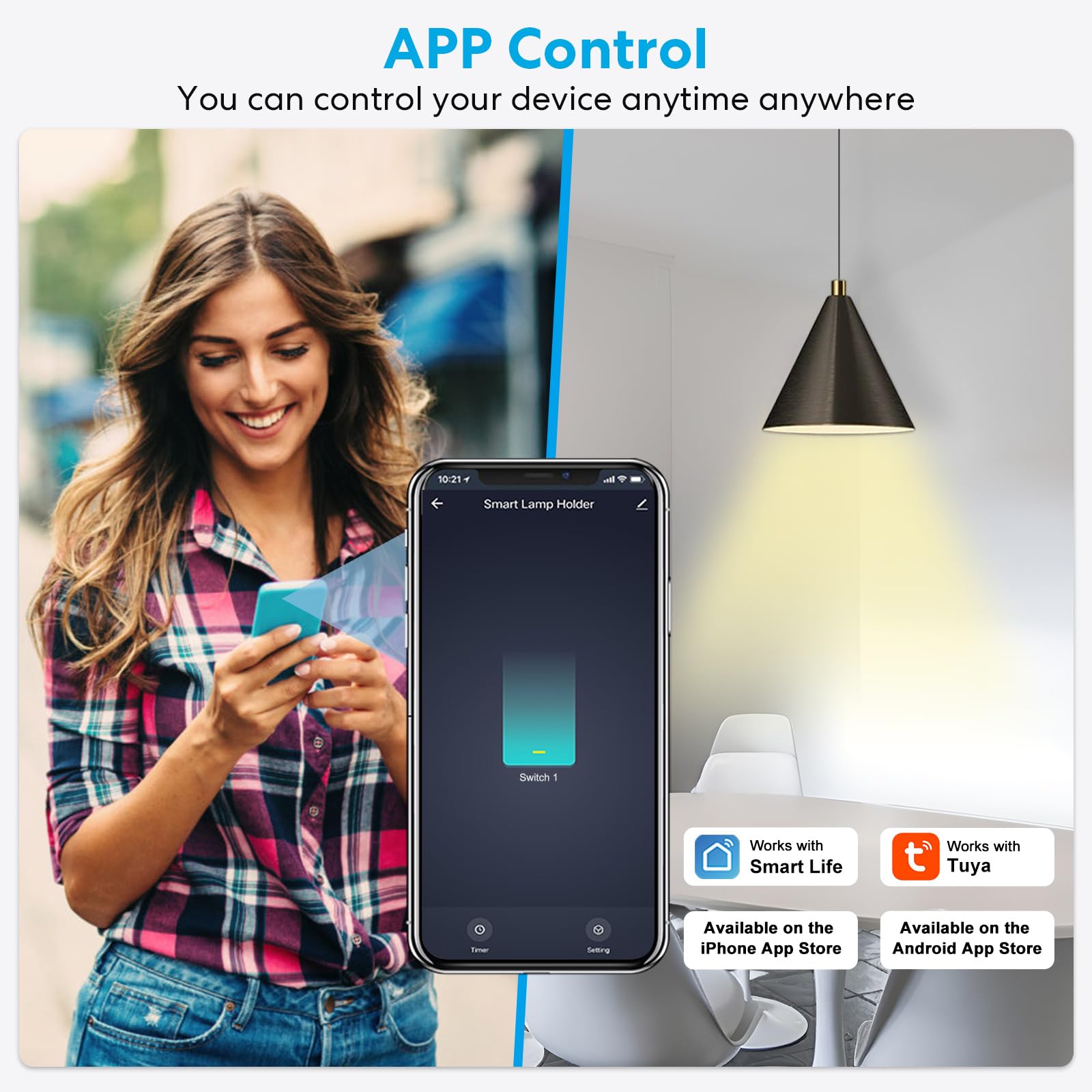 LoraTap Smart Wi-Fi LED Light Bulb Socket Adapter E26 Lamp Holder ﻿Timer, Compatible with Google Assistant and Alexa Voice Control, Smart Life App Control, Max. Watt 30W