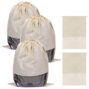 5 pack jumbo dustproof drawstring bags dust covers large non-woven fabric cloth storage pouch string bag for handbags purses, beige