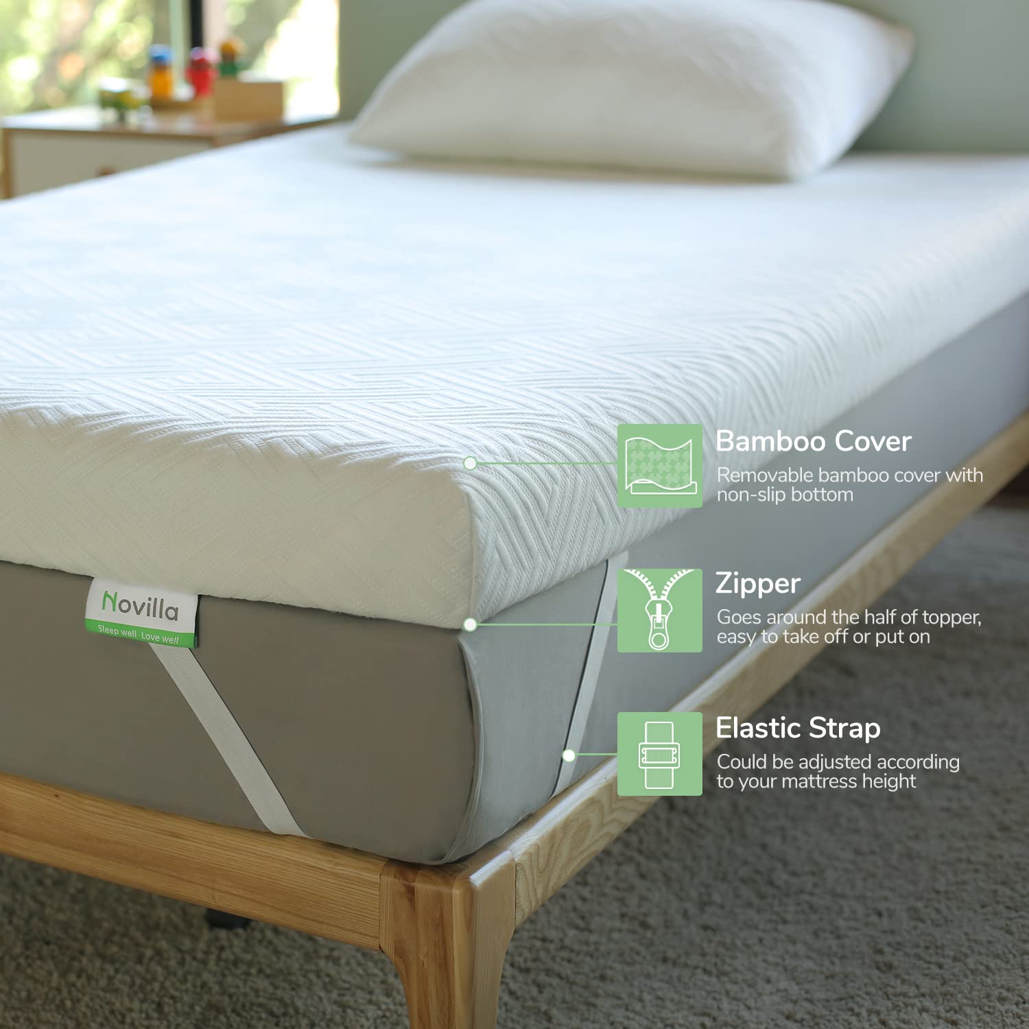 Novilla Full Size Mattress Topper, 3 Inch Dual Layer Memory Foam Mattress Topper Enhance Cooling, Supportive & Pressure Relieving, with Breathable Cover,Full Size, Yozora