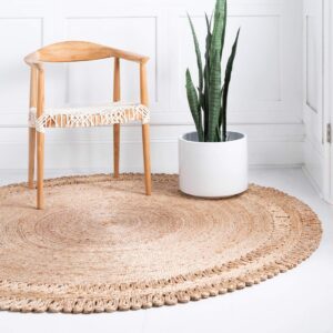 unique loom braided jute collection classic quality made natural hand woven with circle swirl details area rug, 4' 0 x 4' 0 round