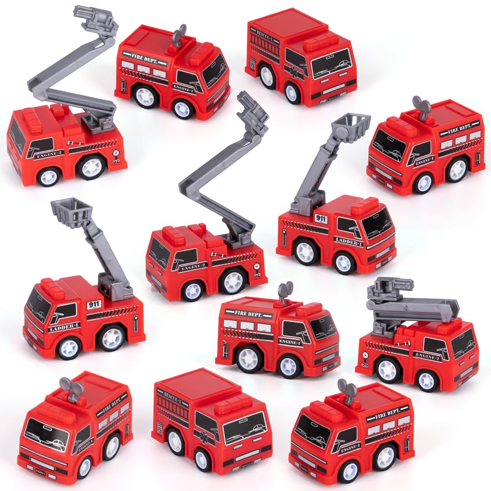 ArtCreativity Mini Pullback Fire Truck Toys (Bulk Pack of 24) Firefighter Birthday Party Supplies, Firetruck and Fireman Party Favors, Goodie Bag Fillers for Kids Ages 3+