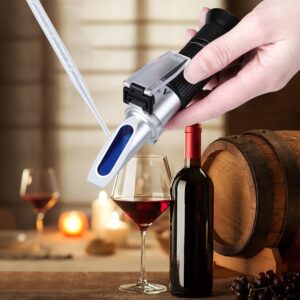 Wine Refractometer for Grape Wine Brewing, Brix Wine Refractometer for Measuring Sugar Content in Original Grape Juice & Predicting Wine Alcohol Degree, Dual Scale of Brix 0-40% and Alcohol 0-25% vol