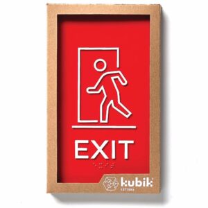 kubik letters premium exit sign - emergency exit sign - ada compliant - modern design sign with grade 2 braille for emergency door with 3m double-sided tape