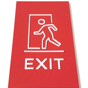 Kubik Letters Premium Exit Sign - Emergency Exit Sign - ADA Compliant - Modern Design Sign with Grade 2 Braille for Emergency Door with 3M Double-Sided Tape