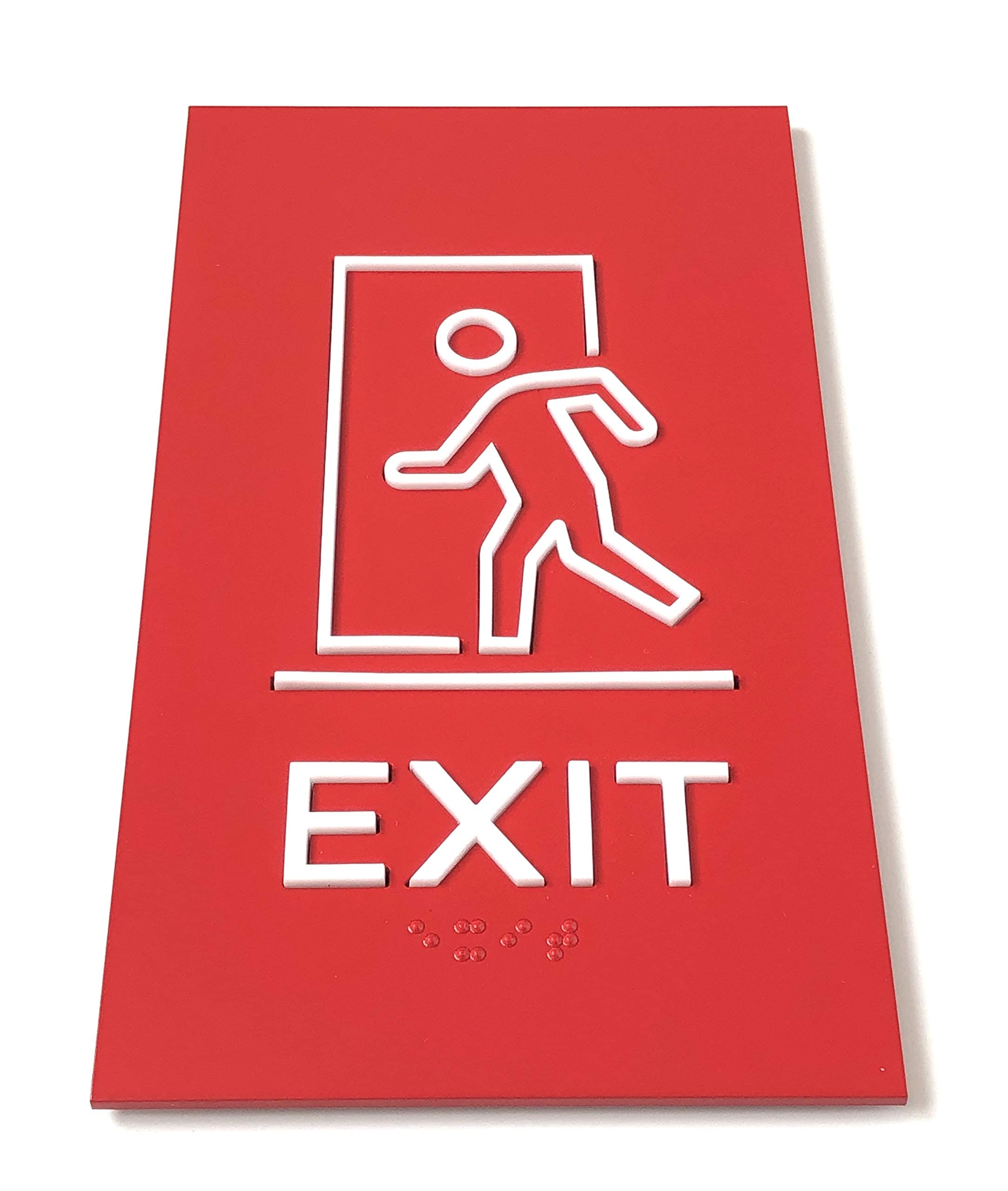 Kubik Letters Premium Exit Sign - Emergency Exit Sign - ADA Compliant - Modern Design Sign with Grade 2 Braille for Emergency Door with 3M Double-Sided Tape