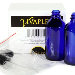 Vivaplex, Cobalt Blue, 4 oz Glass Bottles, with Glass Eye Droppers - 2 pack