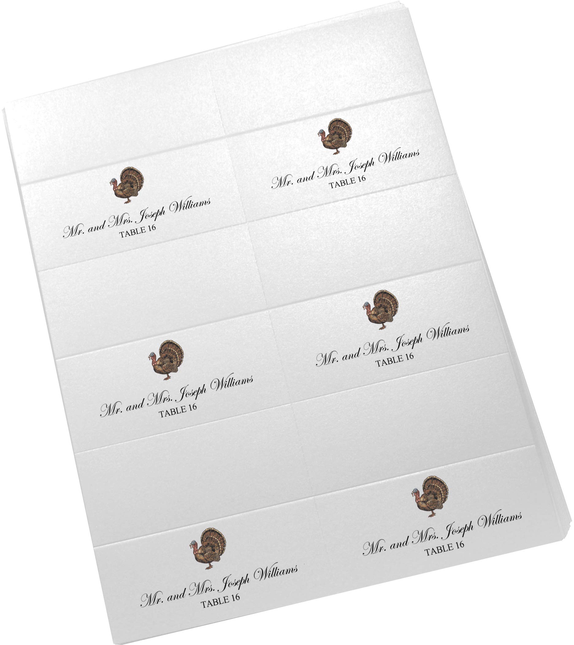 Thanksgiving Turkey Printable Place Cards, Set of 60 (10 Sheets), Laser & Inkjet Printers - Wedding, Party, Dinner, and Special Events - Made in the USA