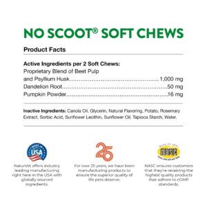 NaturVet - No Scoot for Dogs - 60 Soft Chews - Plus Pumpkin - Supports Healthy Anal Gland & Bowel Function - Enhanced with Beet Pulp & Psyllium Husk