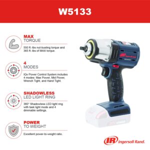 Ingersoll Rand W5133 3/8" 20V Cordless Impact Wrench, 550 ft-lb Torque, Friction Ring Retainer, Pistol, Bare Tool