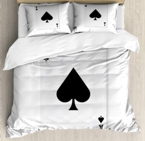 ambesonne ace of spades duvet cover set, simplistic composition with casino style gambling themed print, decorative 3 piece bedding set with 2 pillow shams, queen size, gray