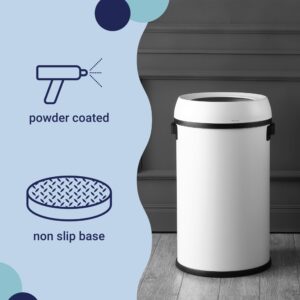 happimess HPM1015B 17.2-Gallon White Open-Top Trash Can with Soft-Close Lid, Modern, Minimalistic, Fingerprint Proof for Home, Kitchen, Laundry Room, Office, Bedroom, Bathroom