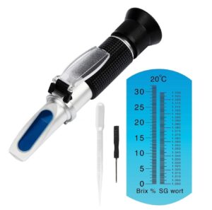 beer wort refractometer for homebrewing beer, dual scale specific gravity 1.000-1.130 and brix 0~32%, beerbrewing refractometer hydrometer with (atc) autoction temperature compensation