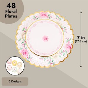 Sparkle and Bash 48-Pack Floral Paper Plates for Baby Shower (7 in) - Tea Party Plates - Baby Shower Plates - Flower Plates Disposable - Paper Floral Plates - Floral Disposable Plates