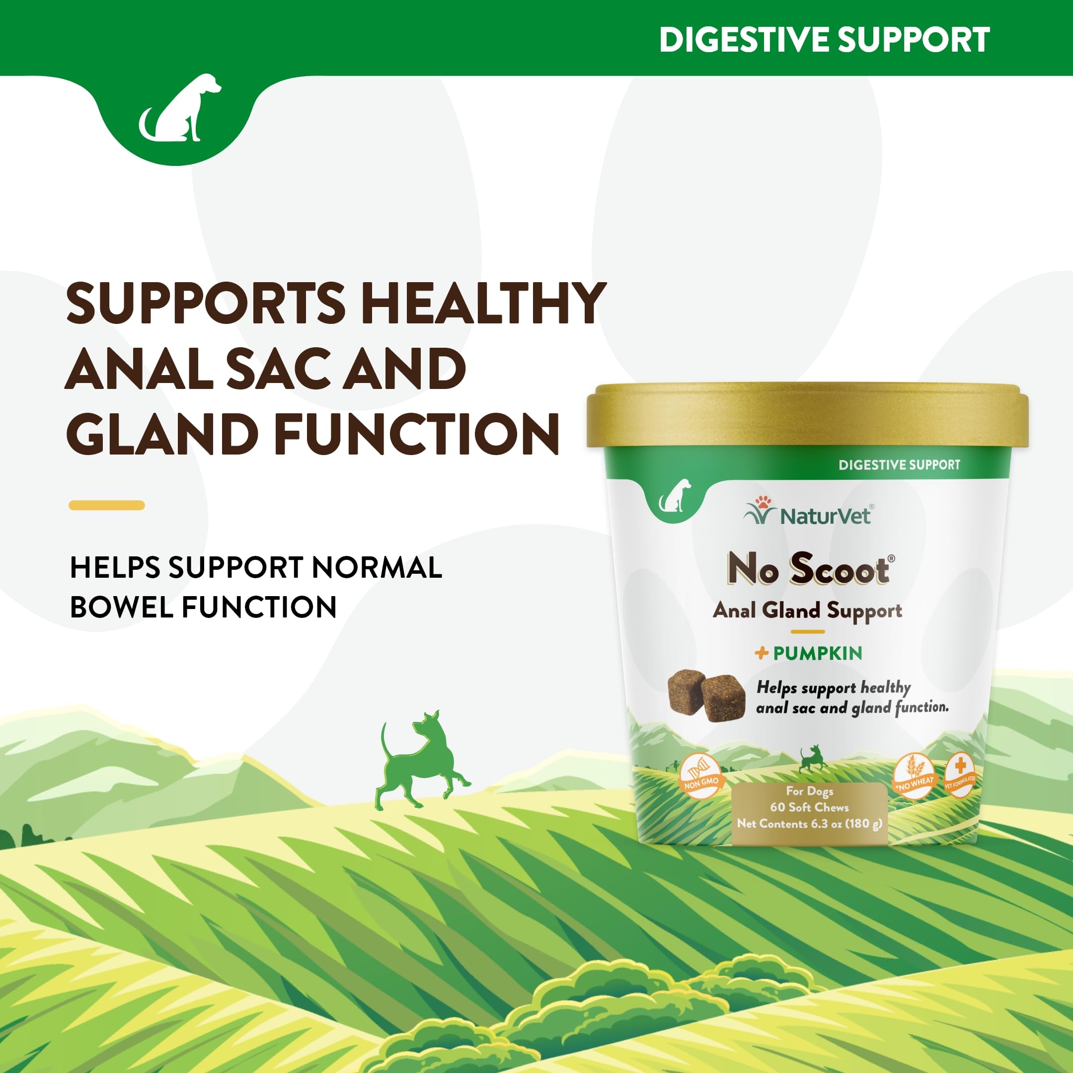 NaturVet - No Scoot for Dogs - 60 Soft Chews - Plus Pumpkin - Supports Healthy Anal Gland & Bowel Function - Enhanced with Beet Pulp & Psyllium Husk