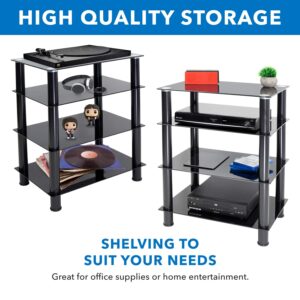 Mount-It! Tempered Glass AV Component Media Stand, Audio Tower and Media Center with 4 Shelves, 88 Lbs Capacity, Black Silk (MI-8670)