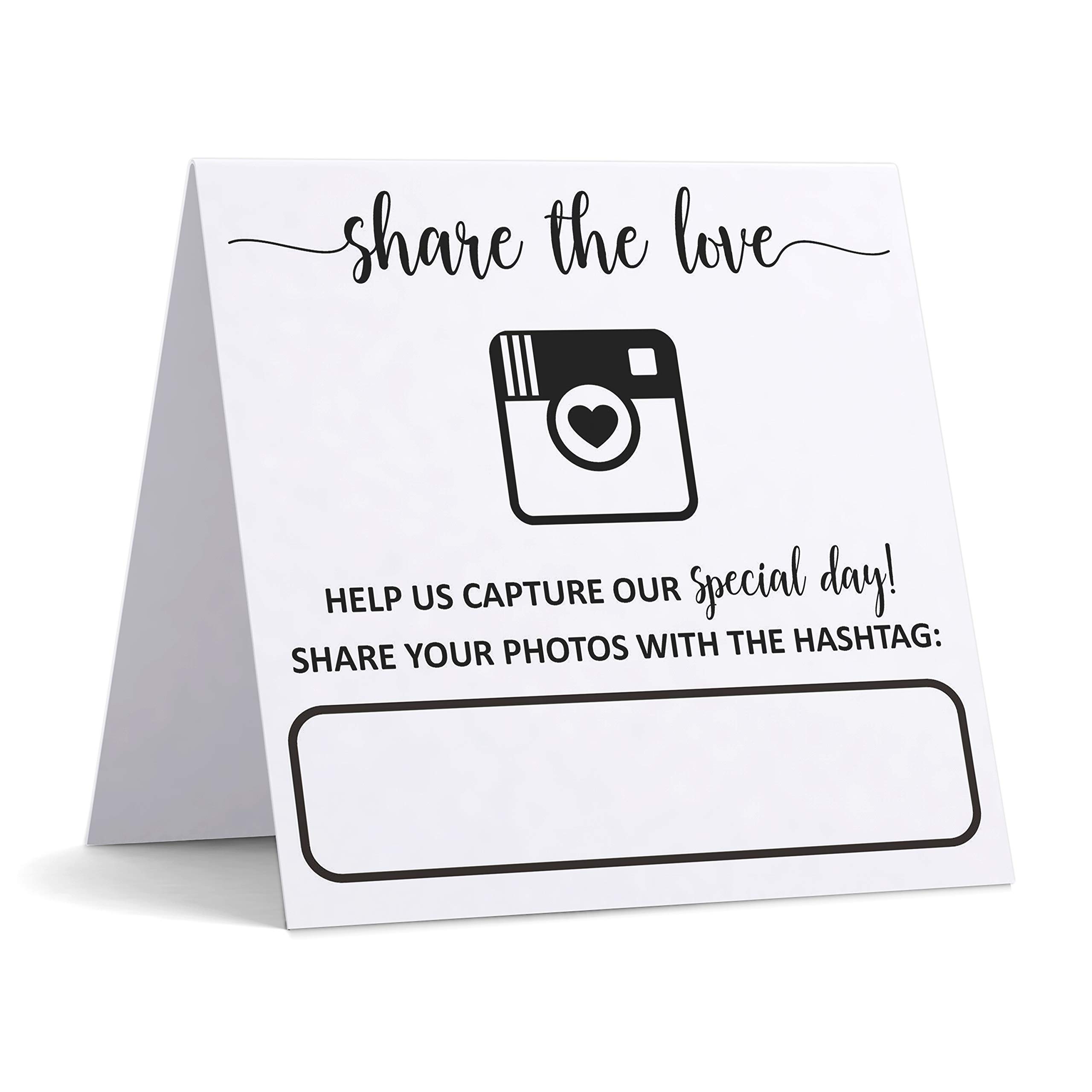 321Done Wedding Hashtag Signs 5x5 Folded, Made in USA - Tent Cards for Table Placecard - Square Write On Large Oh Snap Photo Share Love - Set of 10