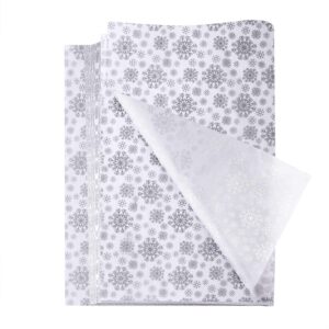 fepito 100 sheets silver snowflake wrapping paper big size christmas tissue paper for diy and craft, gift bags decorations (14 x 20 inch)