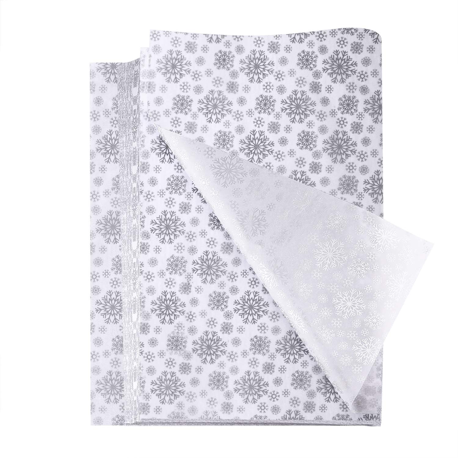 FEPITO 100 Sheets Silver Snowflake Wrapping Paper Big Size Christmas Tissue Paper for DIY and Craft, Gift Bags Decorations (14 x 20 Inch)