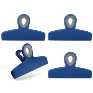 cook with color bag clips - heavy duty chip clip and refrigerator magnet clips for food storage with air tight seal grip, blue, pack of 4 large clips