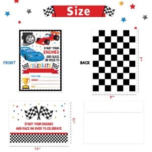 WERNNSAI 20 Count Racing Car Party Invitation with Envelopes - Race Car Party Supplies for Boys Birthday Baby Shower Graduation Fill-in Style Racing Invite Cards