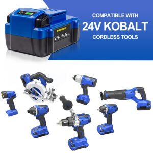 DTK Replacement for Kobalt 24V Battery 6.5Ah Lithium Ion Batteries KB624-03 KB524-03 KB424-03 KB224-03 KB124-03 Compatible with Kobalt 24V Cordless Tool（2Pack）