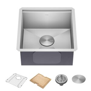 kraus kore 17-inch undermount workstation 16 gauge single bowl stainless steel bar kitchen sink with accessories, kwu111-17