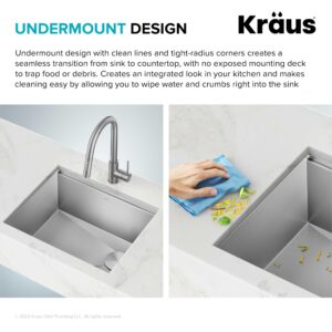 KRAUS Kore 17-Inch Undermount Workstation 16 Gauge Single Bowl Stainless Steel Bar Kitchen Sink with Accessories, KWU111-17