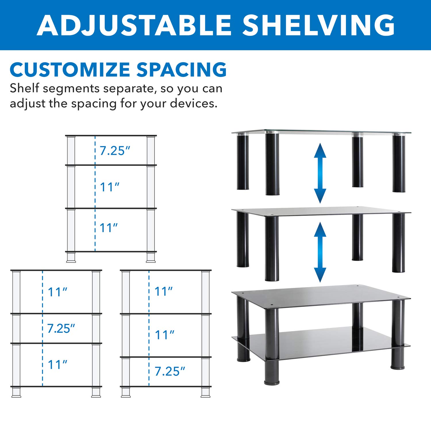 Mount-It! Tempered Glass AV Component Media Stand, Audio Tower and Media Center with 4 Shelves, 88 Lbs Capacity, Black Silk (MI-8670)