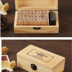 Pack of 36 Pcs Small Wooden Rubber Stamps 0.2 Inch of Letter and Number for DIY Craft Card and Photo Album (B)