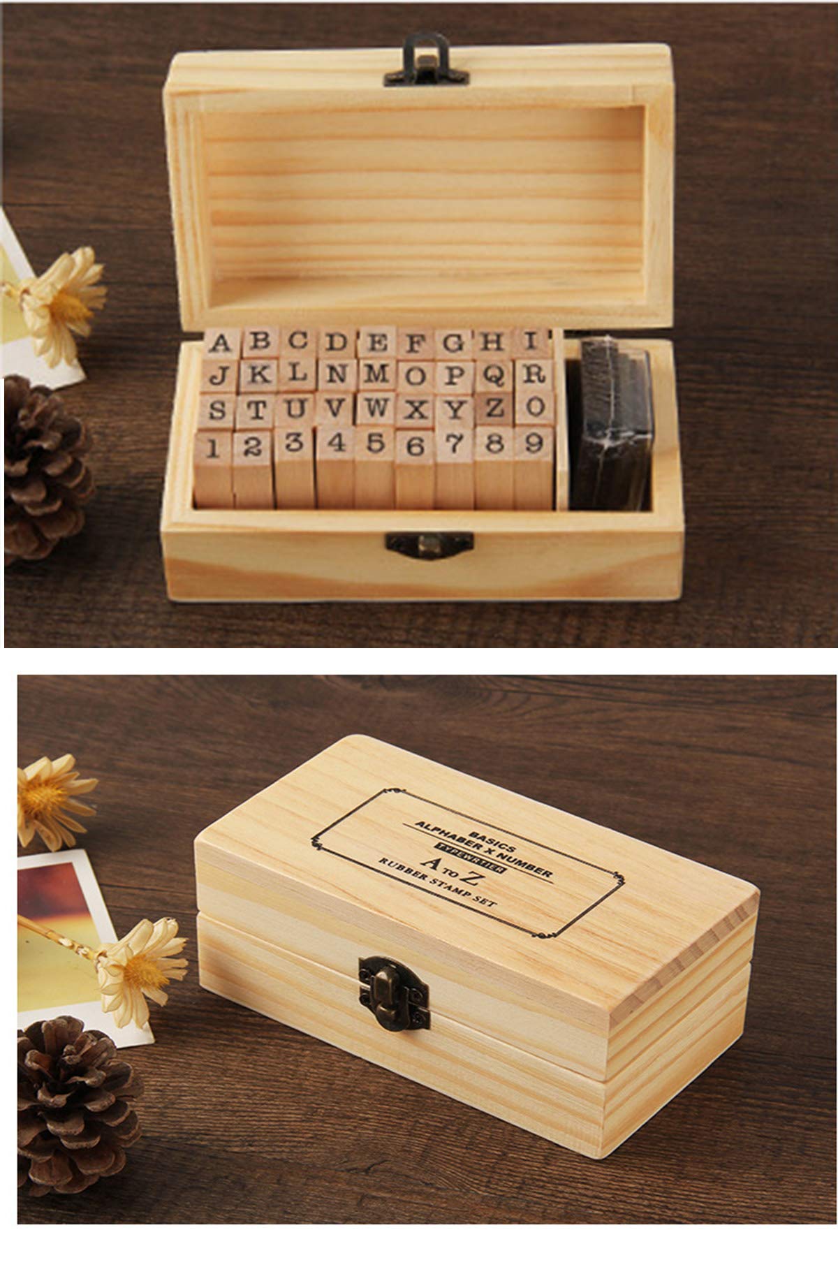 Pack of 36 Pcs Small Wooden Rubber Stamps 0.2 Inch of Letter and Number for DIY Craft Card and Photo Album (B)