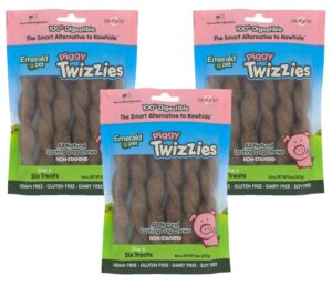 emerald pet 3 bags of piggy twizzies, 8 ounces, dairy- soy- gluten- and grain-free dog chews3