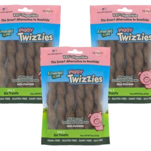 Emerald Pet 3 Bags of Piggy Twizzies, 8 Ounces, Dairy- Soy- Gluten- and Grain-Free Dog Chews3