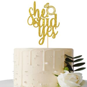 gold glitter she said yes cake topper - for engagement/bridal shower/wedding shower/proposal/bachelorette party decorations