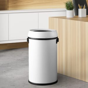 happimess HPM1015B 17.2-Gallon White Open-Top Trash Can with Soft-Close Lid, Modern, Minimalistic, Fingerprint Proof for Home, Kitchen, Laundry Room, Office, Bedroom, Bathroom