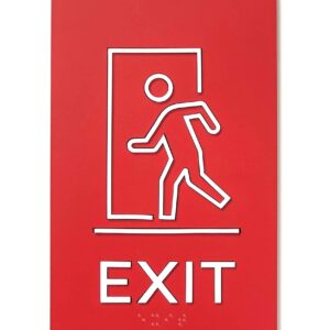 Kubik Letters Premium Exit Sign - Emergency Exit Sign - ADA Compliant - Modern Design Sign with Grade 2 Braille for Emergency Door with 3M Double-Sided Tape