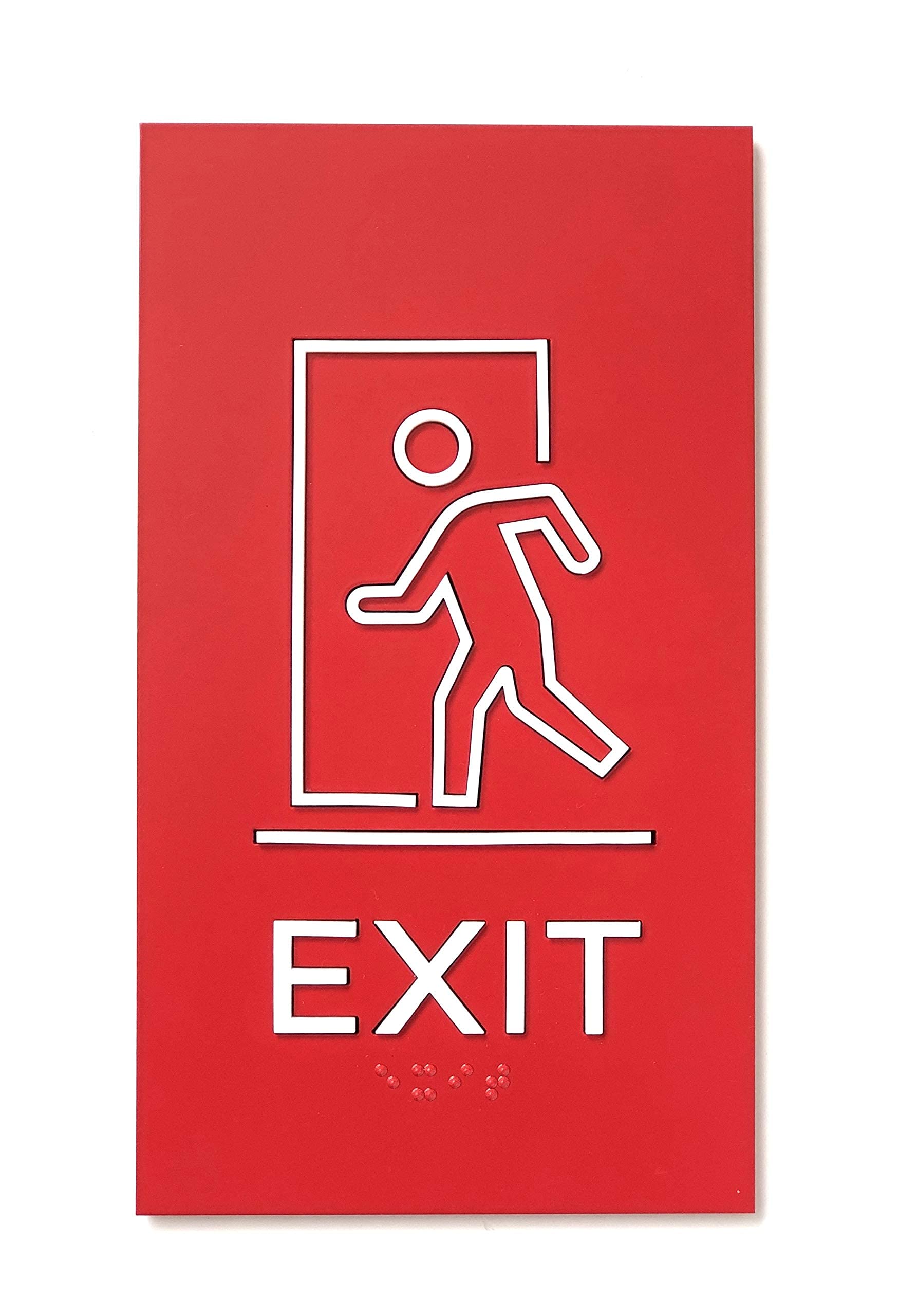 Kubik Letters Premium Exit Sign - Emergency Exit Sign - ADA Compliant - Modern Design Sign with Grade 2 Braille for Emergency Door with 3M Double-Sided Tape