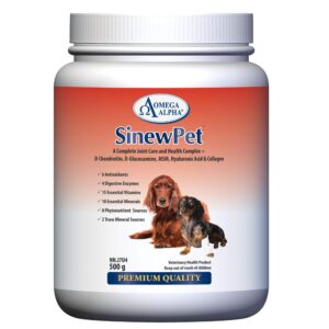 omega alpha pets - performance & mobility-a complete joint care and health complex + d-chondroitin, d-glucosamine, msm, hyaluronic acid & collagen- sinewpet-500g (one bottles)