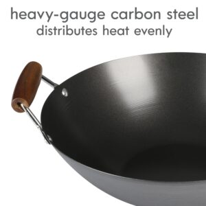 Kenmore Hammond Flat Bottom Carbon Steel Wok, 14-Inch, Black